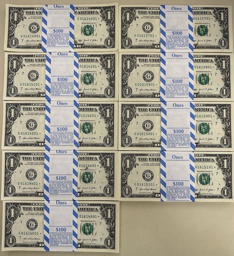 LOT of 100, $1 *STAR* Notes Uncirculated Consecutive Strap BEP Pack ...