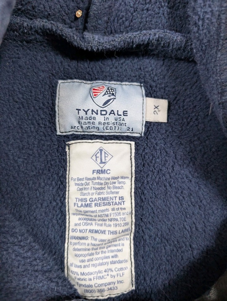 Tyndale FR Flame Resistant Hoodie 2XL Pike Electric Workwear Navy Blue ...