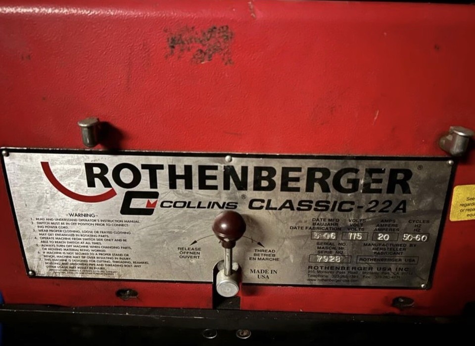 ROTHENBERGER COLLINS CLASSIC 22A PIPE THREADER | eBay