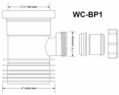 McALPINE WC-BP1 Pan Connector 40mm Boss Pipe 3.5" (90mm) x 4" (110mm ...