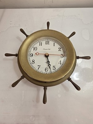 Solid Brass Ships Wheel Helm Shipwheel Wall Clock. Ocean Side /Boat ...