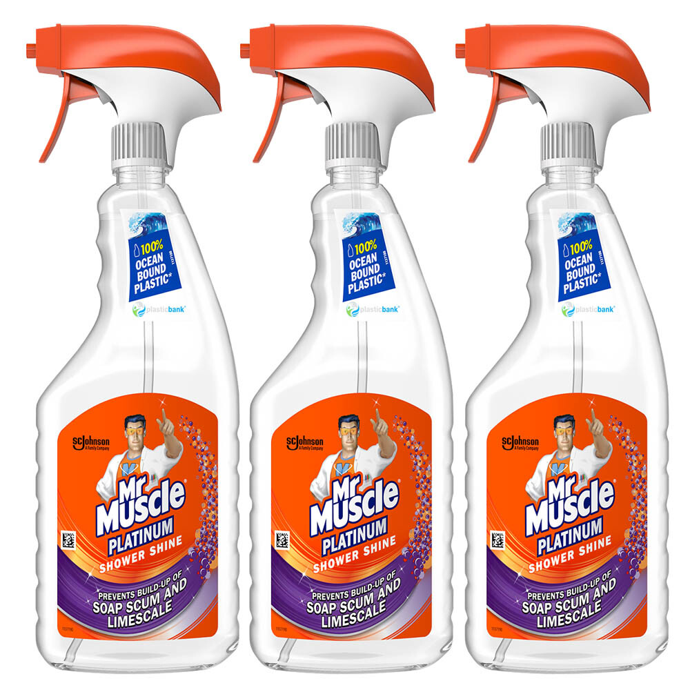 Mr Muscle 3 x 750ml Platinum Shower Shine Spray Bathroom Limescale ...