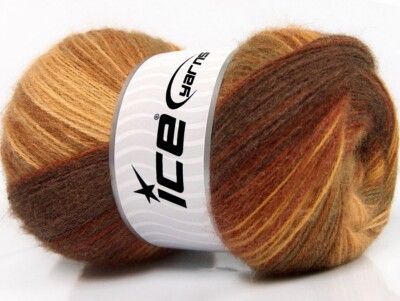 Ice ANGORA BATIK Yarn #59747 MULTI BROWNS Fine Weight SELF STRIPING 100 ...