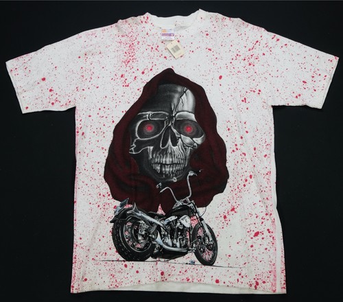 Rare VTG SOLAR Metal Skull Biker Motorcycle Blood Spatter T Shirt 80s ...