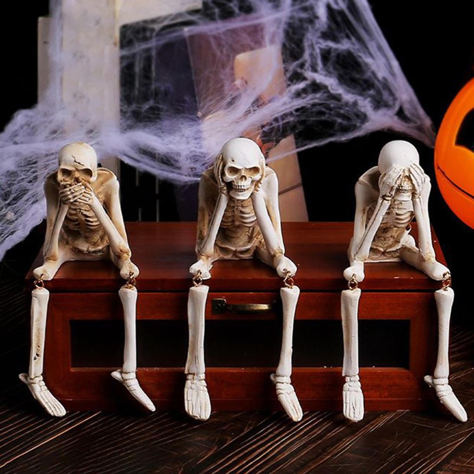 3 Pack Halloween Skeleton Decorations Full Body Posable Skeletons ...