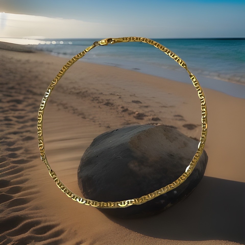 Priced To Sell-14k Solid Yellow Gold 3g Anchor Style Chain - 1/8”w x 10 ...