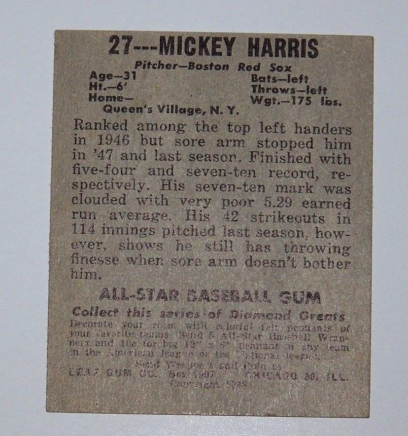 1948 Leaf Baseball Mickey Harris #27 | eBay