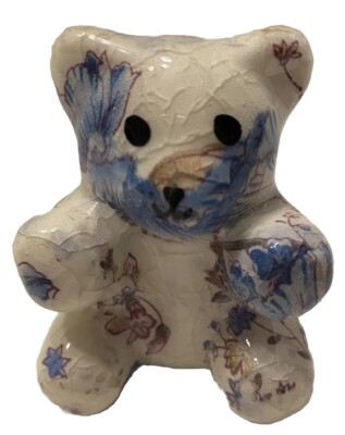 Small Floral Crackle Glass Bear Figurine Blue White | eBay