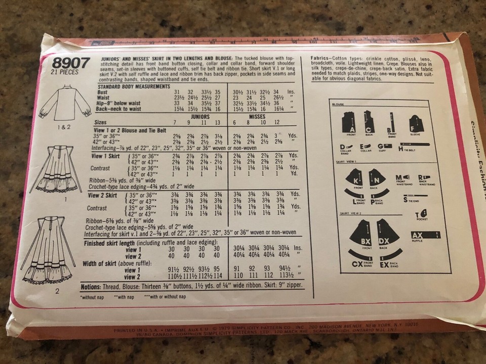 🌷1979 UNCIRCULATED SIMPLICITY #8907 - LADIES "GUNNE SAX" TOP-SKIRT ...