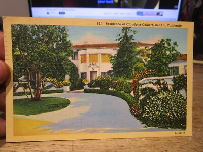 D3 CALIFORNIA Old Postcard Bel Air Residence of Claudette Colbert Home ...