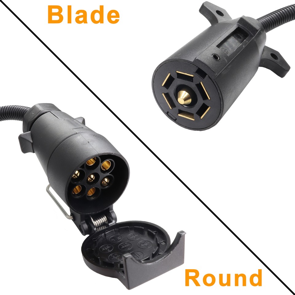 7-Way Blade to 7-Pin Round Trailer Adapter Plug Socket Wiring Connector ...