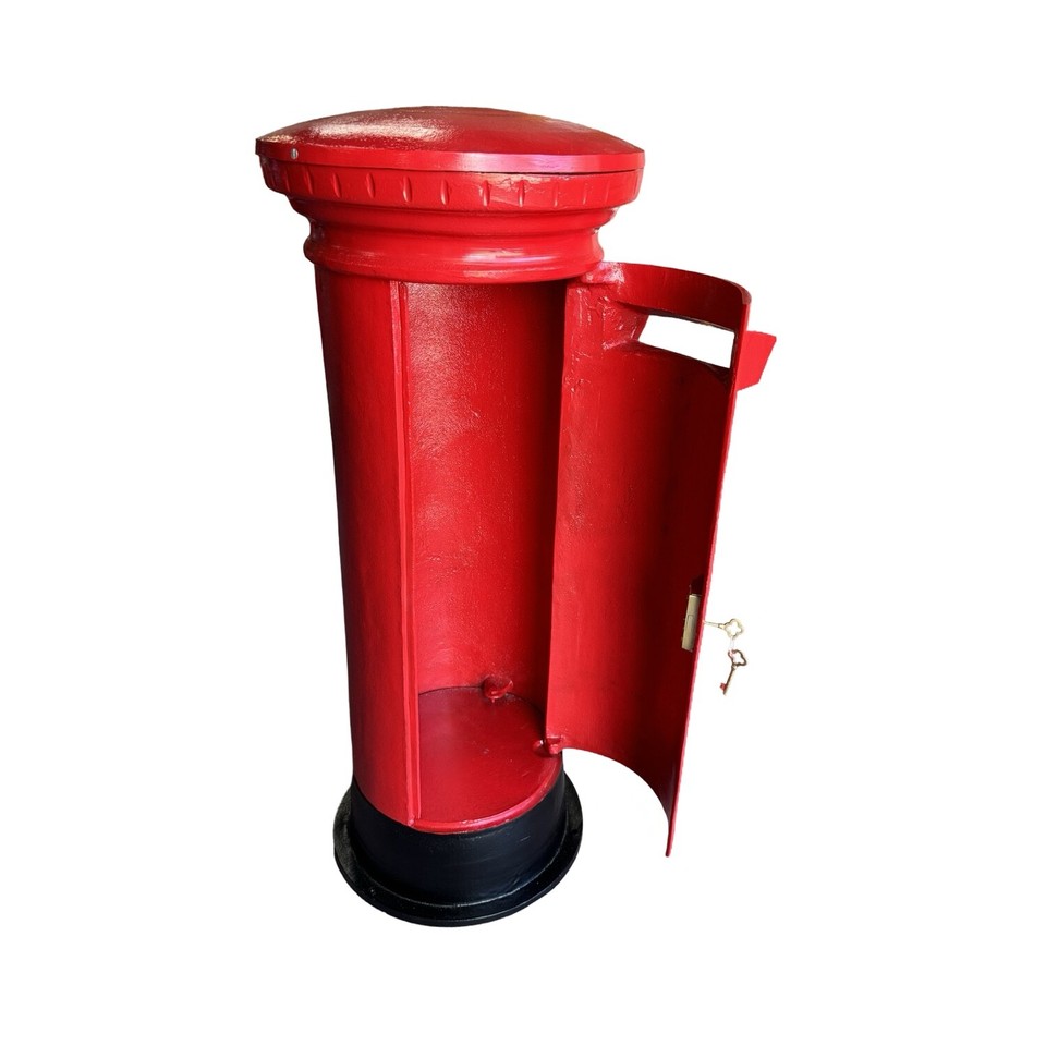 Round Cast Aluminum Red Pillar Post Box ER II English Mailbox Replica ...