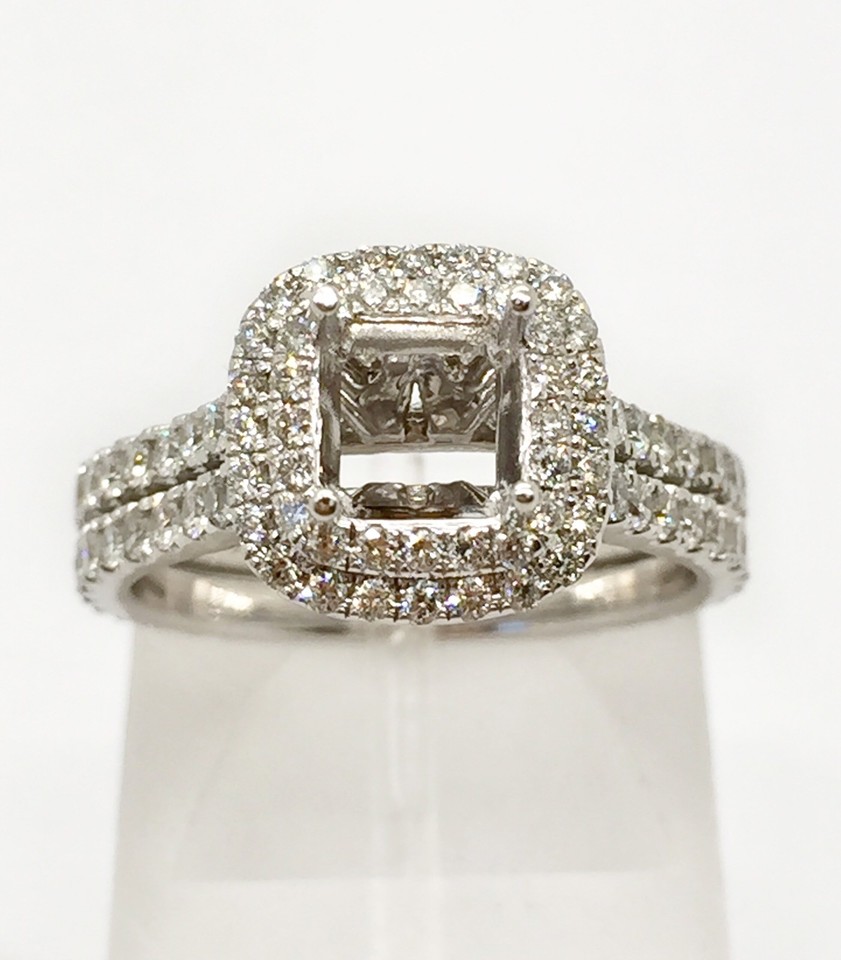 14k White Gold Diamond Engagement Ring Double Halo Semi Mount 6 MM ...