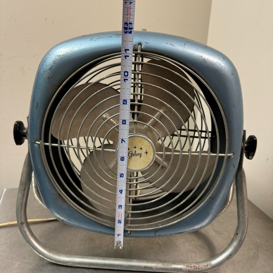 Vtg GALAXY Metal Box Fan MCM Mid Century Design 11" Diameter TESTED ...