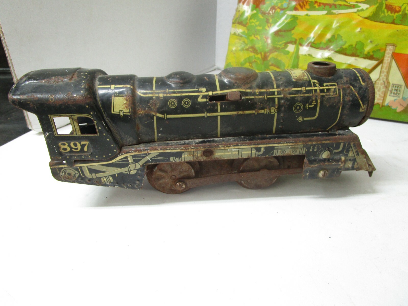10 pc Vintage MAR Toys Train Locomotive with Tunnel Switch Tracks Litho ...
