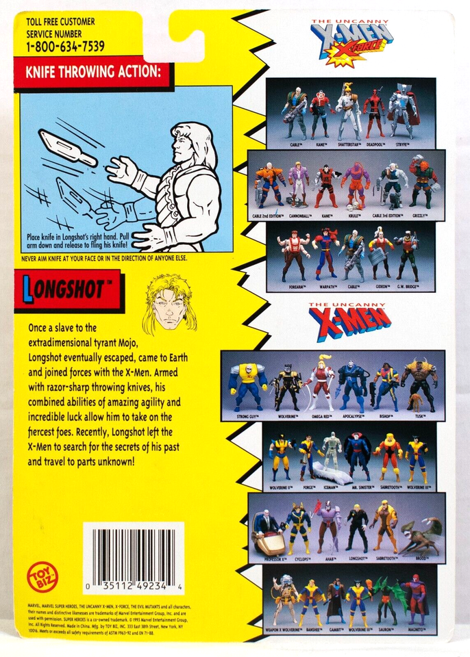 Longshot Action Figure Knife Throwing Uncanny X-Men Marvel Toy Biz 1993 ...