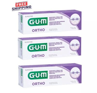 3 PACK Sunstar GUM ORTHO Gel Toothpaste For Orthodontics 75ml EXP 07/ ...