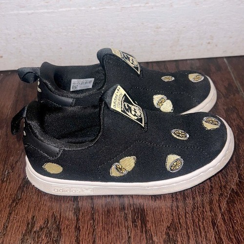 ADIDAS Stan Smith Black Lemon Embroidered Slip On Unisex Kids Shoes ...