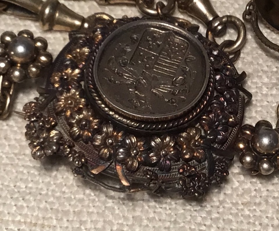 Antique Magnificent Sterling Silver Dutch Royal Seal Chatelaine Brooch ...