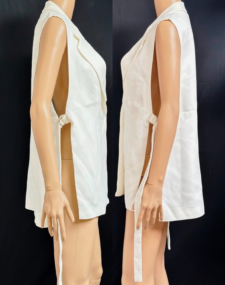 ZARA BLACK / WHITE WAISTCOAT WITH VENT LAPEL COLLAR OPEN SIDE ...