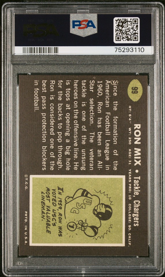 1969 TOPPS FOOTBALL #99 RON MIX SAN DIEGO CHARGERS HOF PSA 8 | eBay
