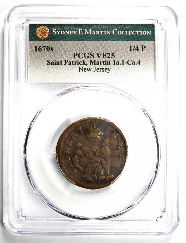 1670 New Jersey St Patrick Farthing Colonial Coin 1/4P - PCGS VF25 ...