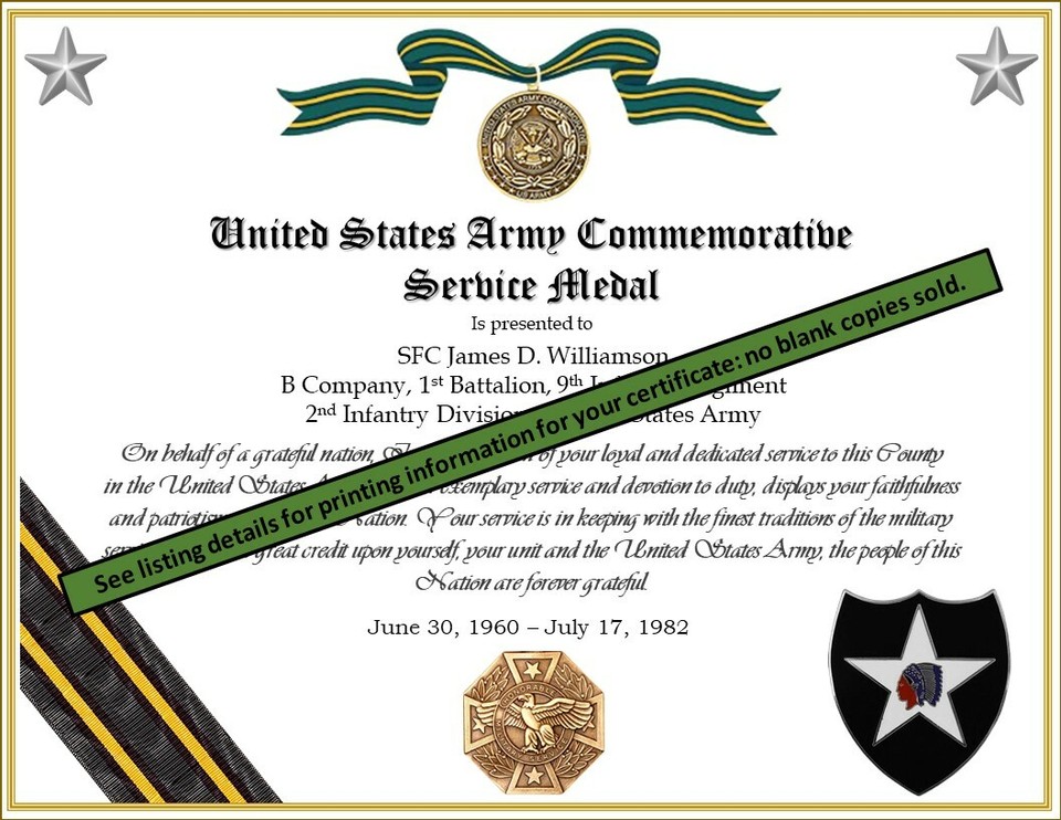 Military Commemorative / U.S. Army Commemorative Service Medal ...