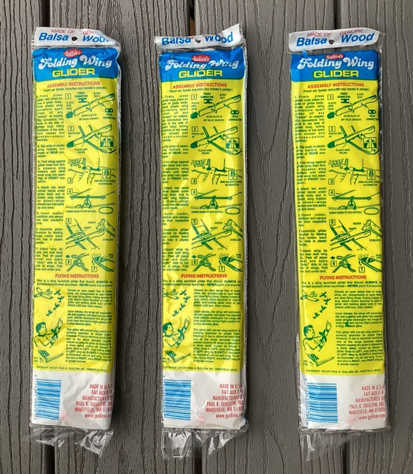 3 GUILLOW'S SLING LAUNCHED FOLDING WING BALSA WOOD GLIDER MODEL KIT ...