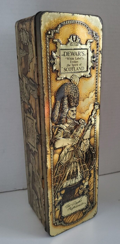 Vtg Dewar's White Label Scotland Whisky EMPTY Embossed Tin ~ Highlander ...
