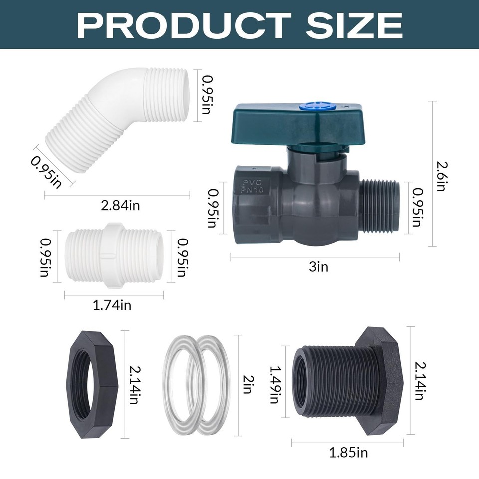 2 Pack Rain Barrel Spigot, 3/4" GHT Water Barrel Spigot Kit PVC Bucket ...