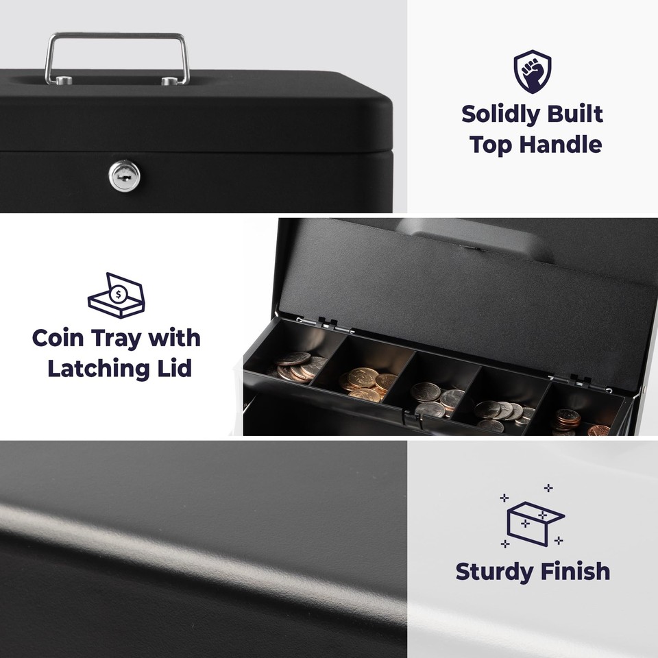 Large Cash Box with Key Lock, Metal Money Box for Cash, Portable ...