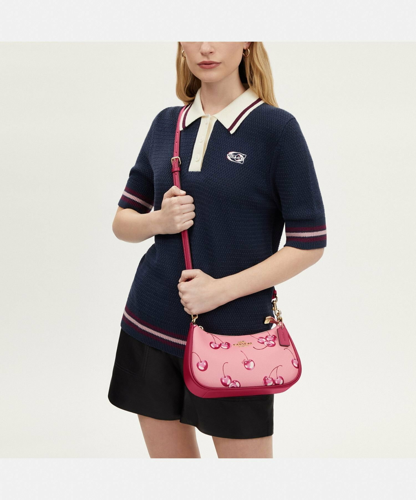 COACH Teri 2way Shoulder Bag Canvas Leather Cherry Print Pink CR290 New ...