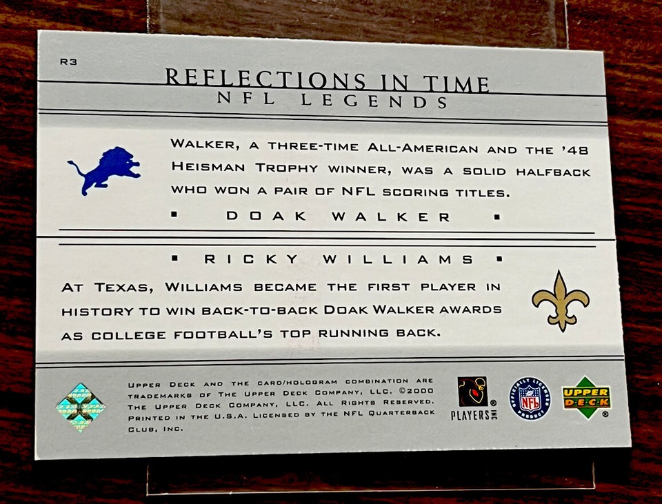 2000 Upper Deck Legends Reflections in Time Card # R3 Doak Walker / R ...