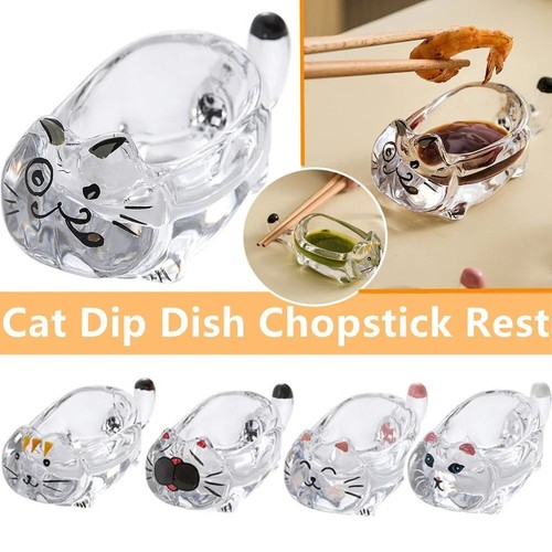 Cat Shape Soy Sauce Dish Creative Chopstick Holder Crystal Glass Plate ...