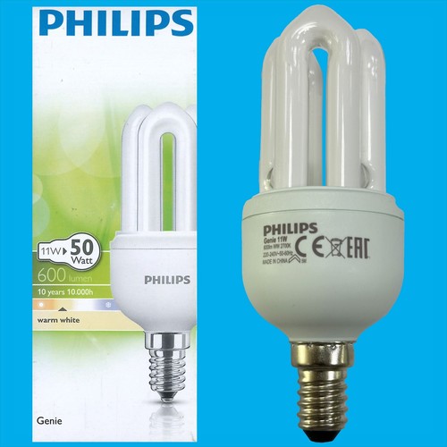 4x 11W =50W Philips 2700K E14 SES Low Energy Power Saving CFL Stick ...