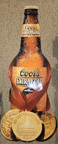 Vintage 1995 Huge 5' Tall Coors Extra Gold Tin Metal Embossed Sign,60 ...