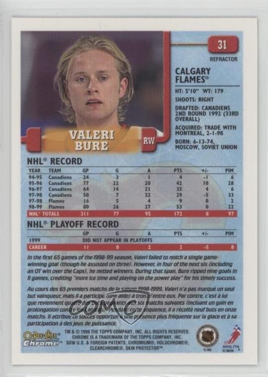1999-00 O-Pee-Chee Chrome Refractor Valeri Bure #31 | eBay