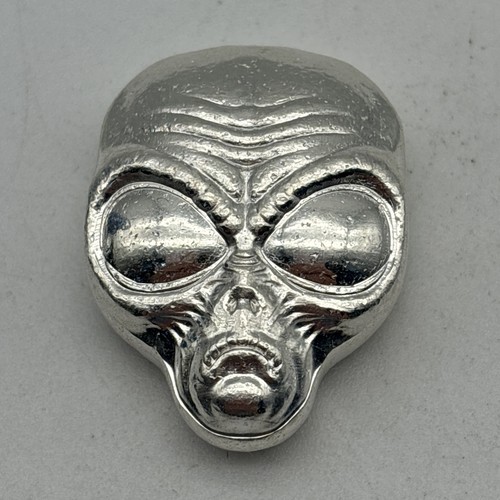 Silver Alien 3D Art Bar Monarch Precious Metals 2oz Hand Poured .999 ...