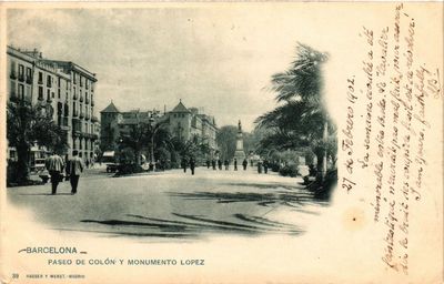 CPA Espagne Barcelona - Paseo de Colon y Monumento Lopez (282681) | eBay