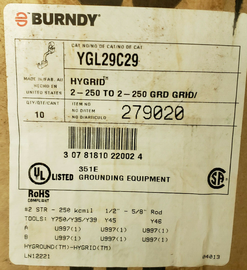 New Burndy YGL29C29 Cross Grid Connector | eBay