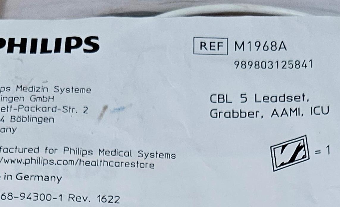 Philips M1968A 989803125841 ECG 5 Lead ICU GRABBER Cable for sale ...