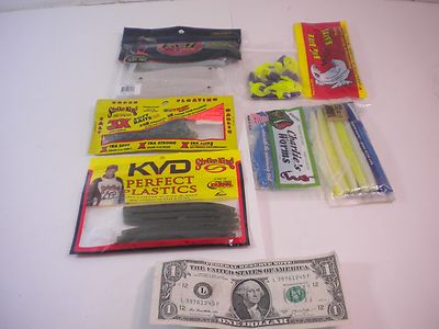Lot of 7 Fishing Baits, Worms - Kinami Baits - Strike King - Big Bite ...