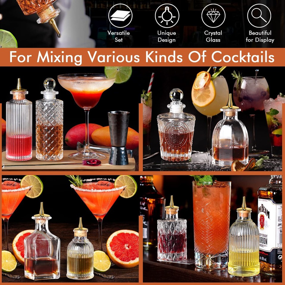 Bitters Bottle 8pcs Glass Dash Bottle Set For Cocktail With Zinc Alloy ...