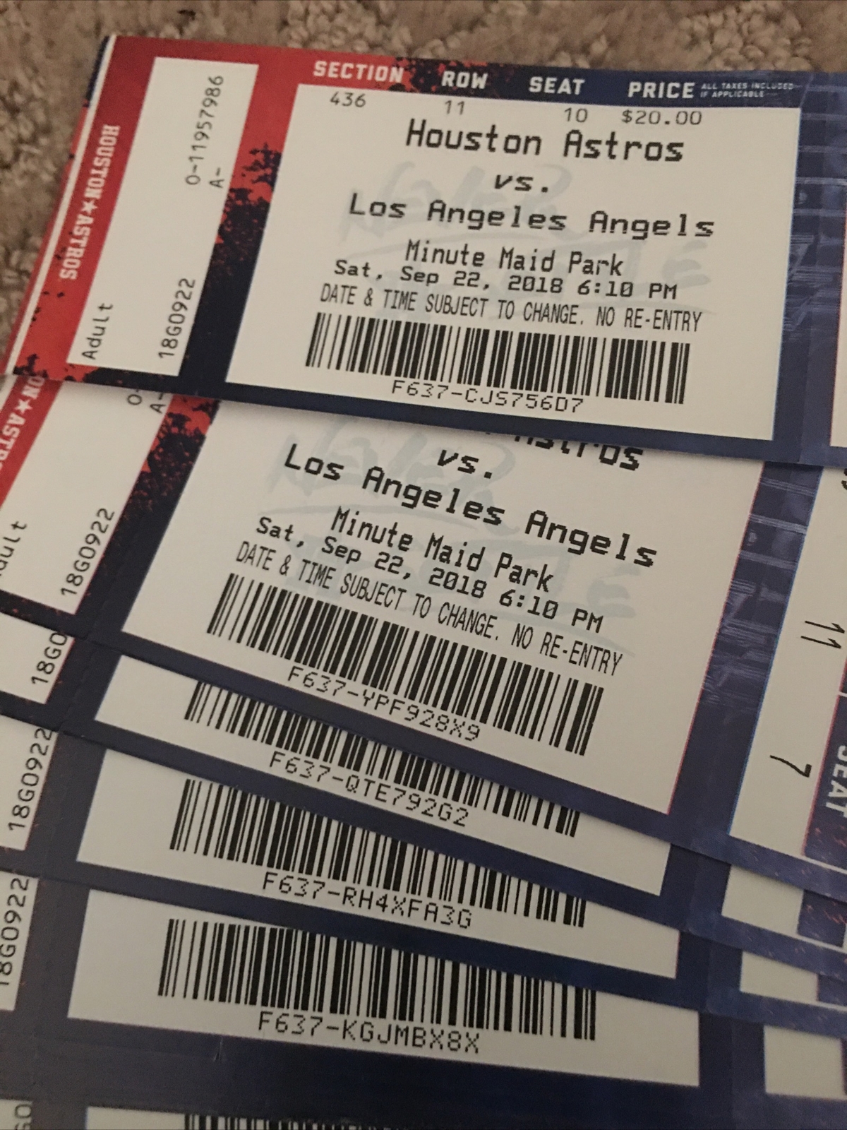 Astros v. Angels Ticket Stub 09/22/2018 Altuve-Trout HR-Verlander 11Ks ...