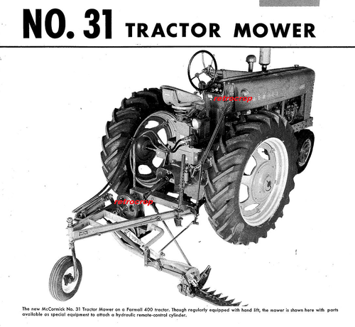 IH McCormick Farmall No. 31 Sickle Bar Mower Owner's Manual Drawbar ...