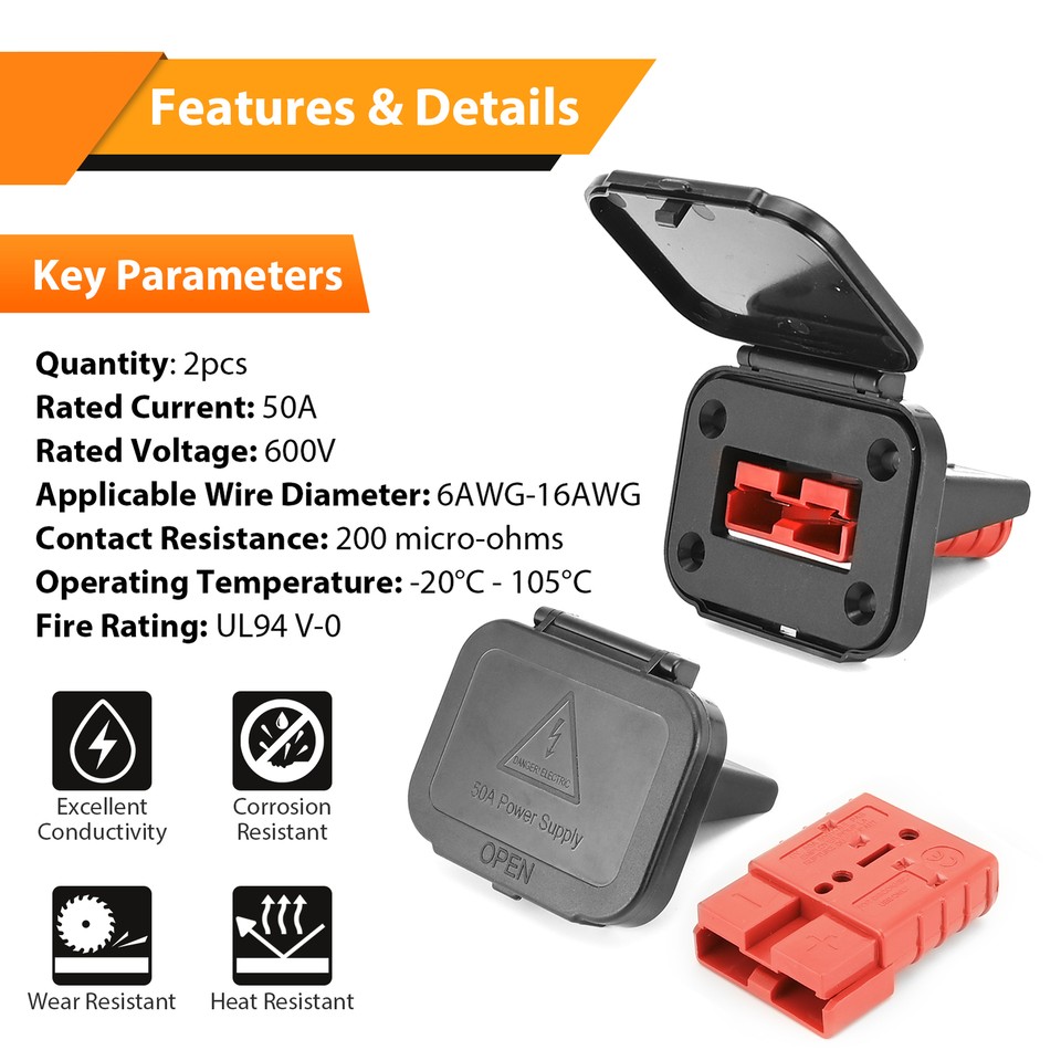 2x 50A Car Battery Quick Connect Disconnect Winch Connector 6-16 Gauge ...