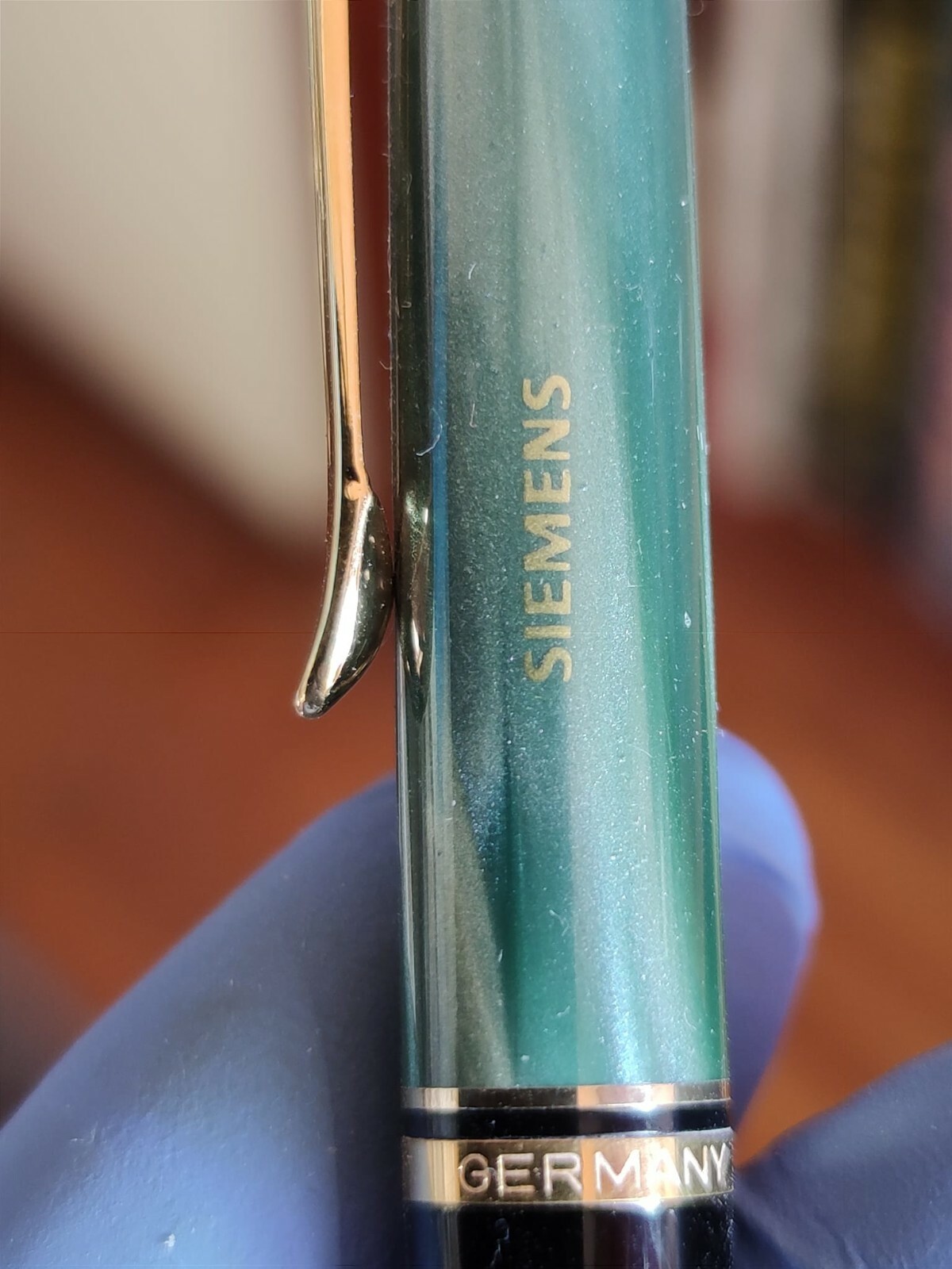 🔴PELIKAN Classic K200 Green Marble Black Ballpoint Pen with rare metal ...