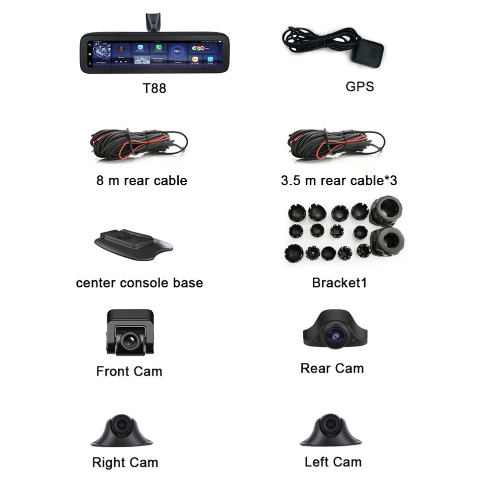 1080P HD 360° Panoramic 4CH Cameras Lens Car DVR Backup Mirror Dash ...