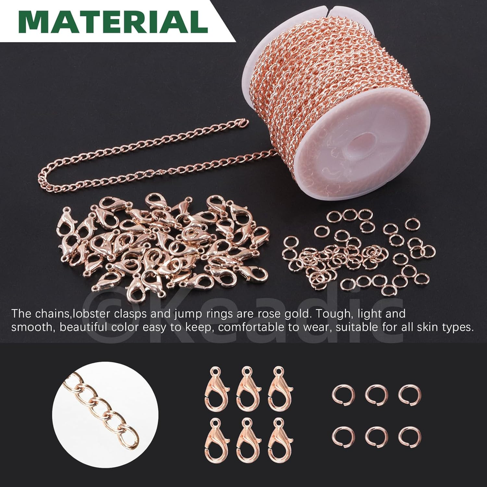102Pcs 30 Feet Jewelry Making Chains Kit W 3Mm Metal Necklace Twisted ...