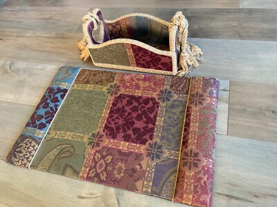 Fabric Brocade Desk blotter set, includes blotter and box with tassels ...